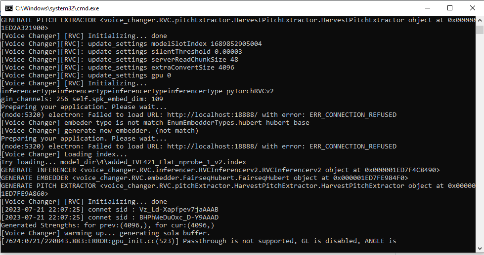 Client wont work saying "Passthrough is not supported, GL is disabled ...