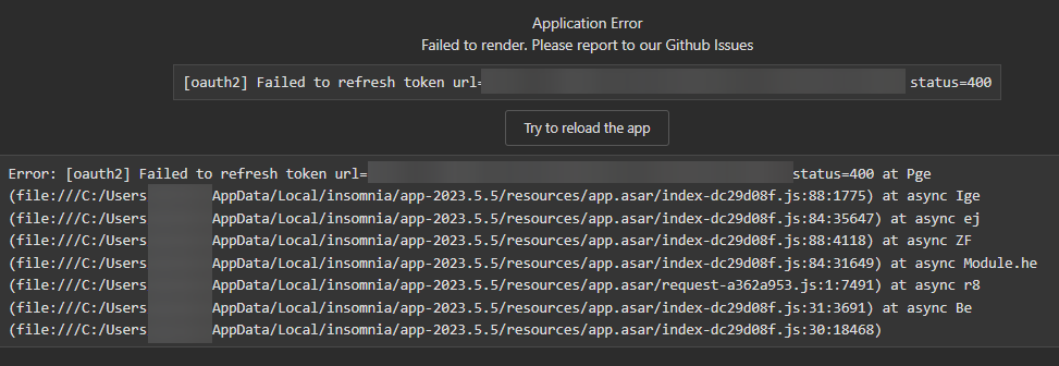 Failed to Render when token refresh fails · Issue #6344 · Kong/insomnia · GitHub