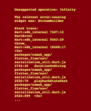 Adding AudioPlayer throws "Unsupported Operation: infinity" · Issue #1150 · FlutterFlow ...