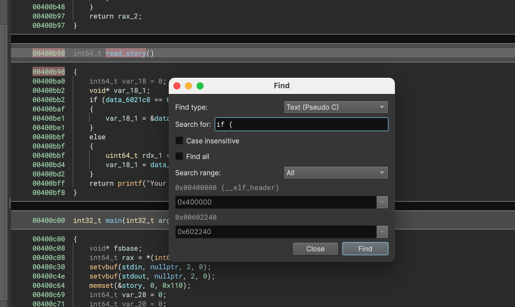 the ability to search the pseudo-c code of the full program · Issue #3438 · Vector35/binaryninja ...