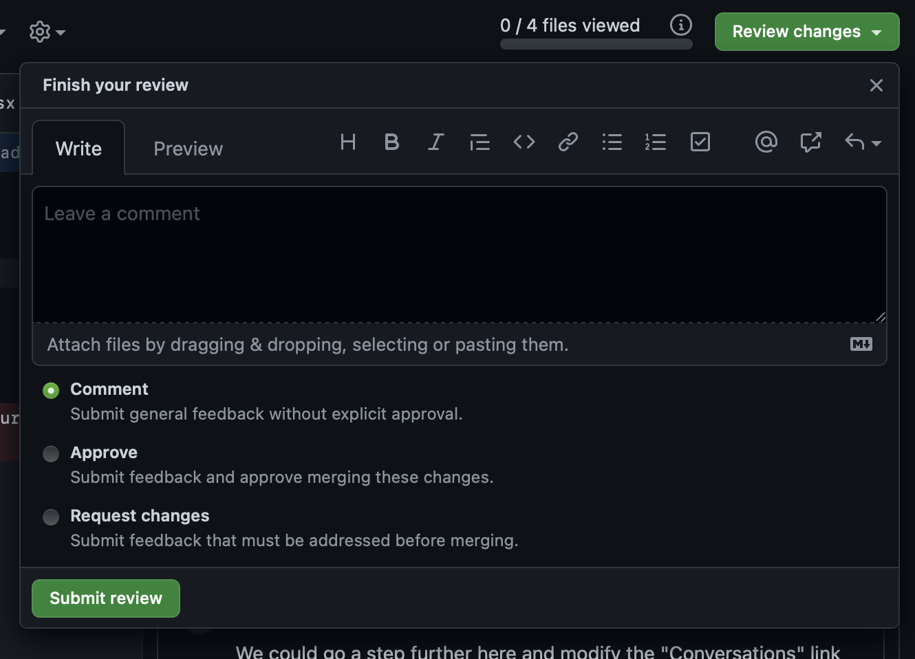 The default submit action of PR review form isn't "Approve" · Issue ...
