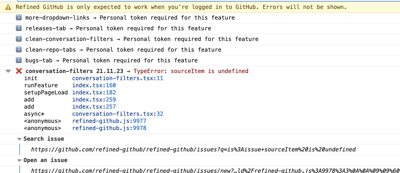 Errors are still shown in the console even if logged out · Issue #5172 · refined-github/refined ...