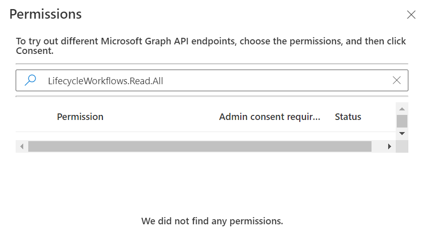 LifecycleWorkflows.Read.All, LifecycleWorkflows.ReadWrite.All permissions not available for ...
