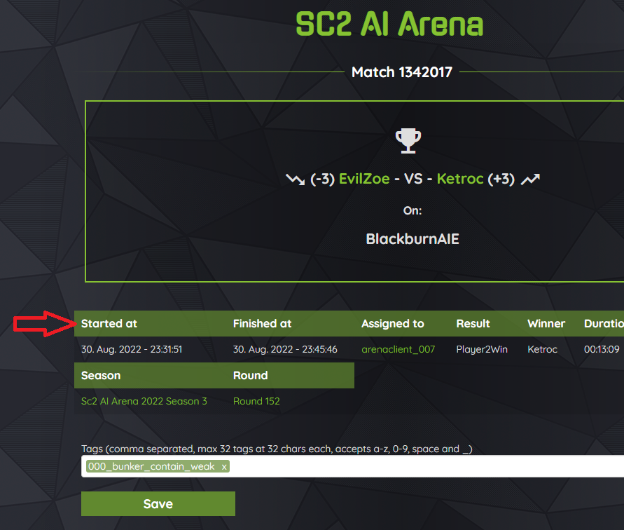 Change Date is Bot Results to "Started At" Date · Issue #446 · aiarena/aiarena-web · GitHub