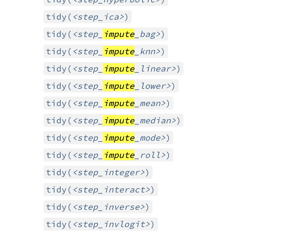 Not all imputation steps appears on pkgdown site · Issue #745 · tidymodels/recipes · GitHub