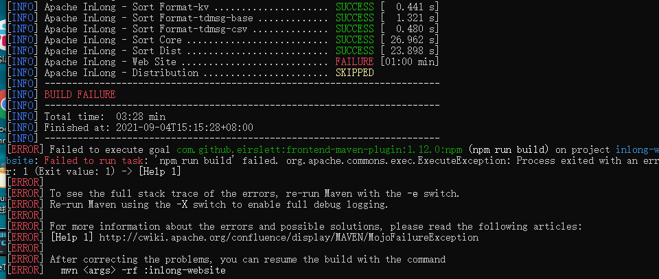 Reports ' 'npm run build' failed' error in Windows environment when mvn packages InLong · Issue ...