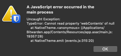 Mac: Javascipt error when theme switches · Issue #954 · bitwarden/desktop · GitHub