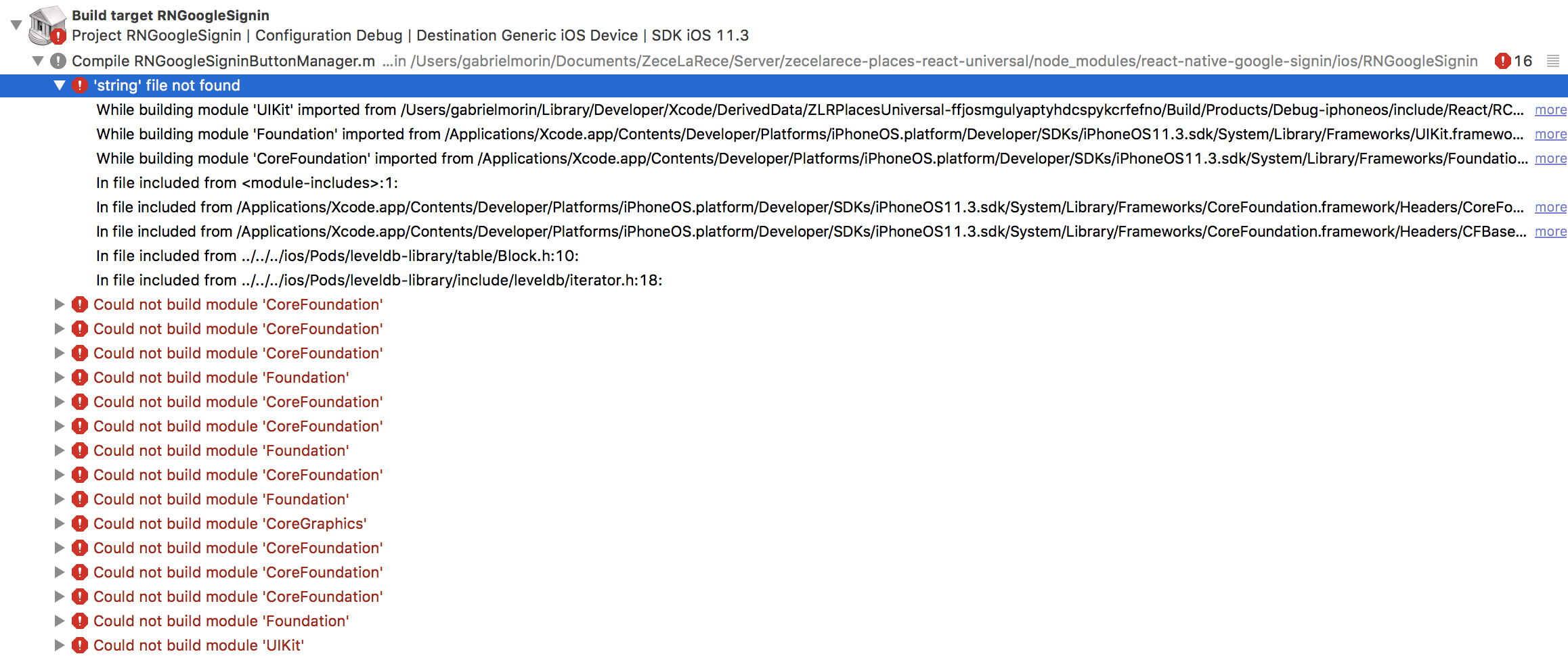 'string' file not found , Could not build module 'CoreFoundation' , etc · Issue #361 · react ...
