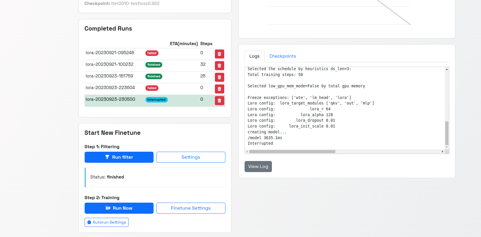[finetune] INTERRUPTED status is not displaying · Issue #121 · smallcloudai/refact · GitHub