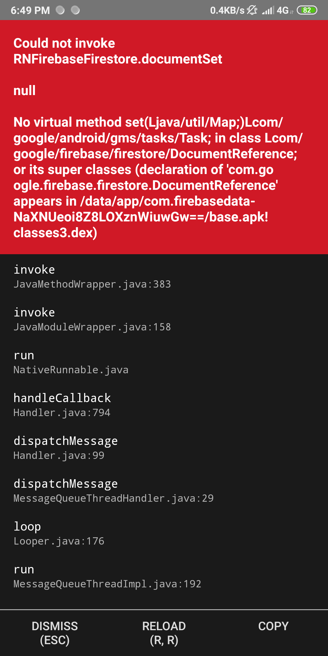Could Not Invoke Rnfirebasefirestoredocumentset · Issue 1910 · Invertasereact Native Firebase