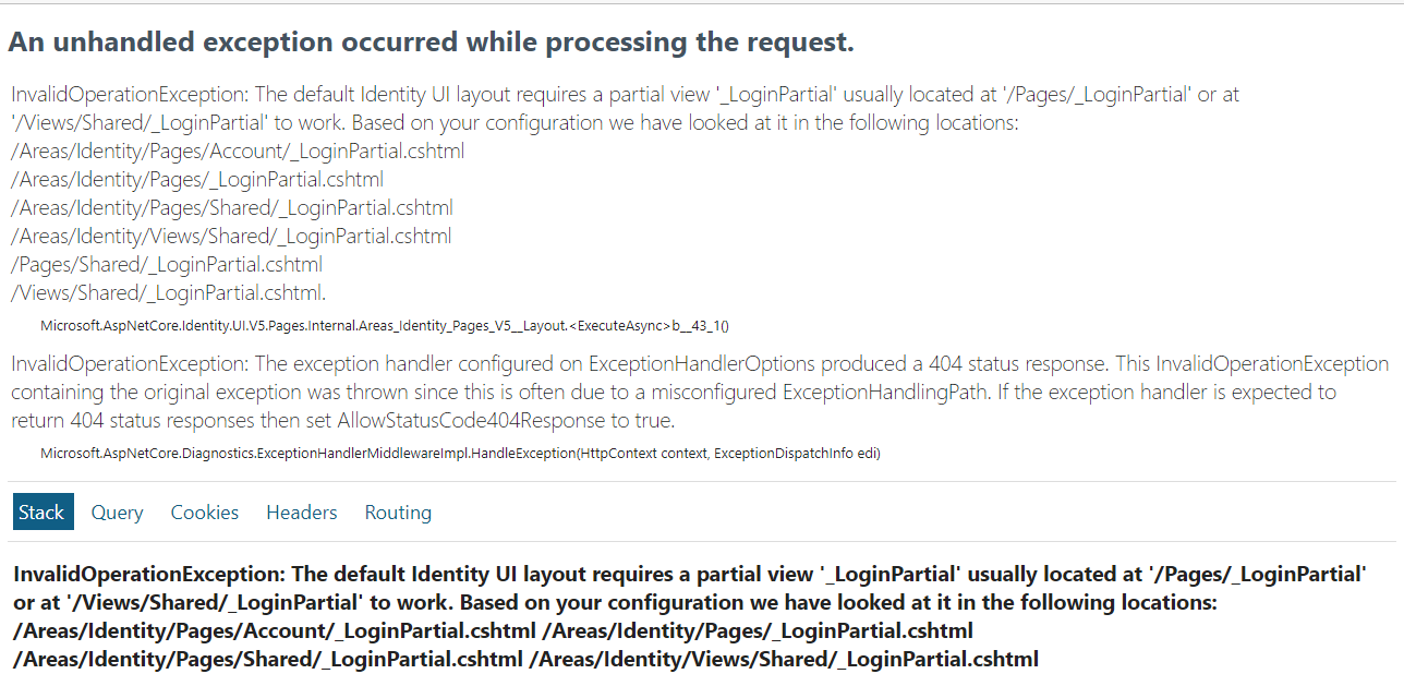 Fetch Data Throwing Error Invalidoperationexception The Default Identity Ui Layout Requires A