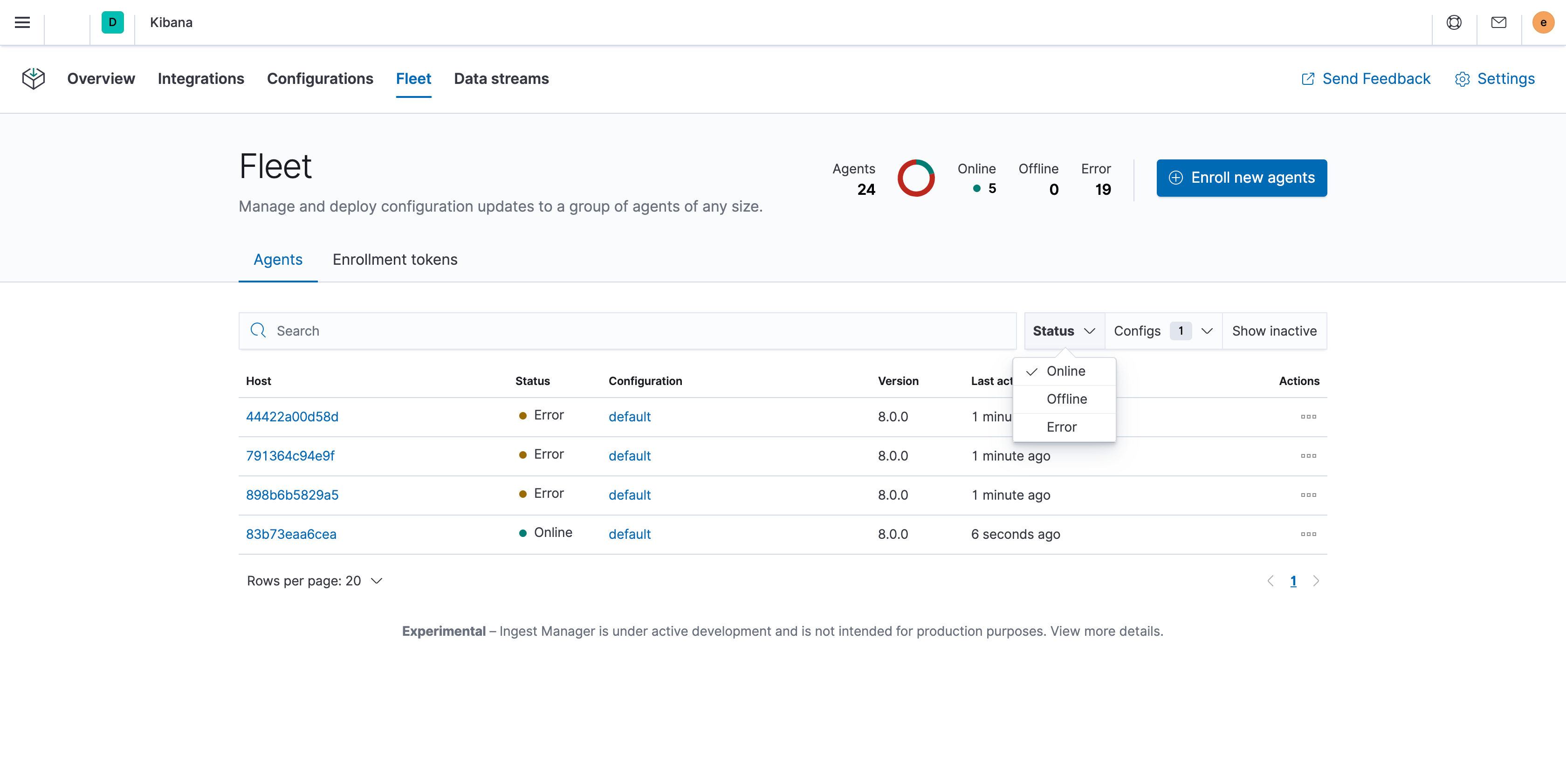 Ingest Manager: UI presents inconsistent state of fleet · Issue #65655 · elastic/kibana · GitHub