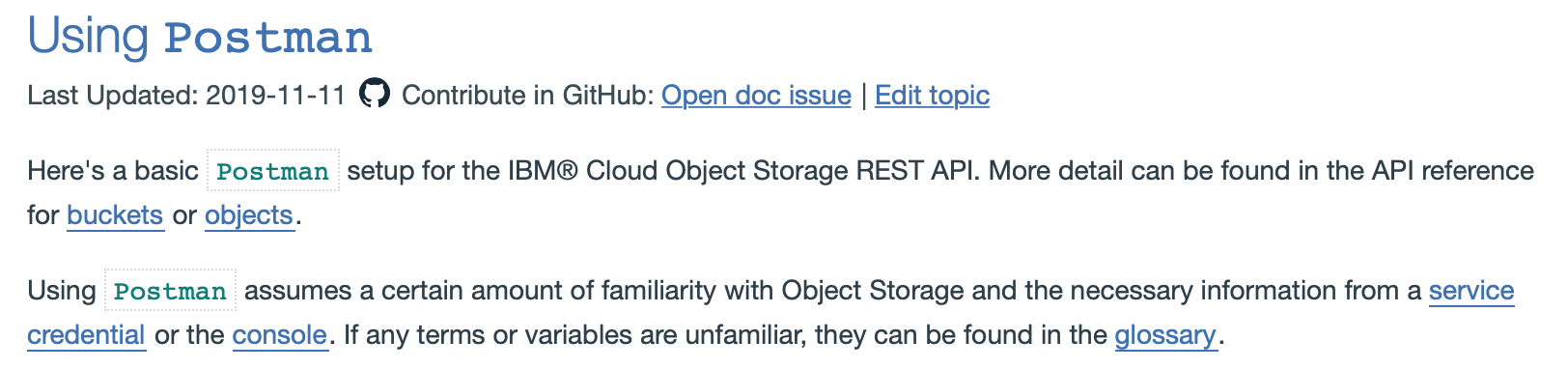 Clicking on "glossary" page leads to a "Not Found" page in the Postman ...