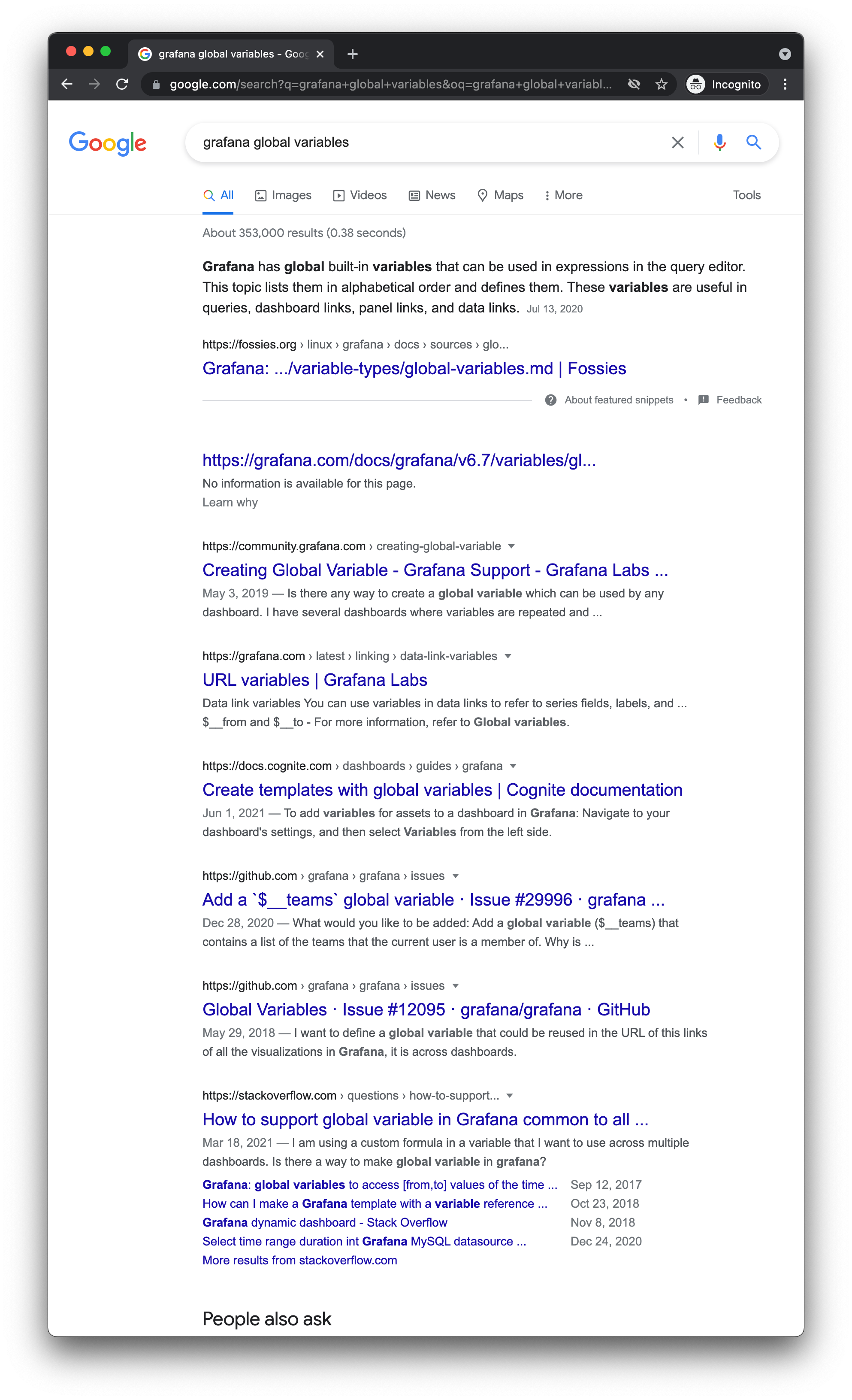 Docs The Correct Global Variables Page Doesn t Show Up On Google 