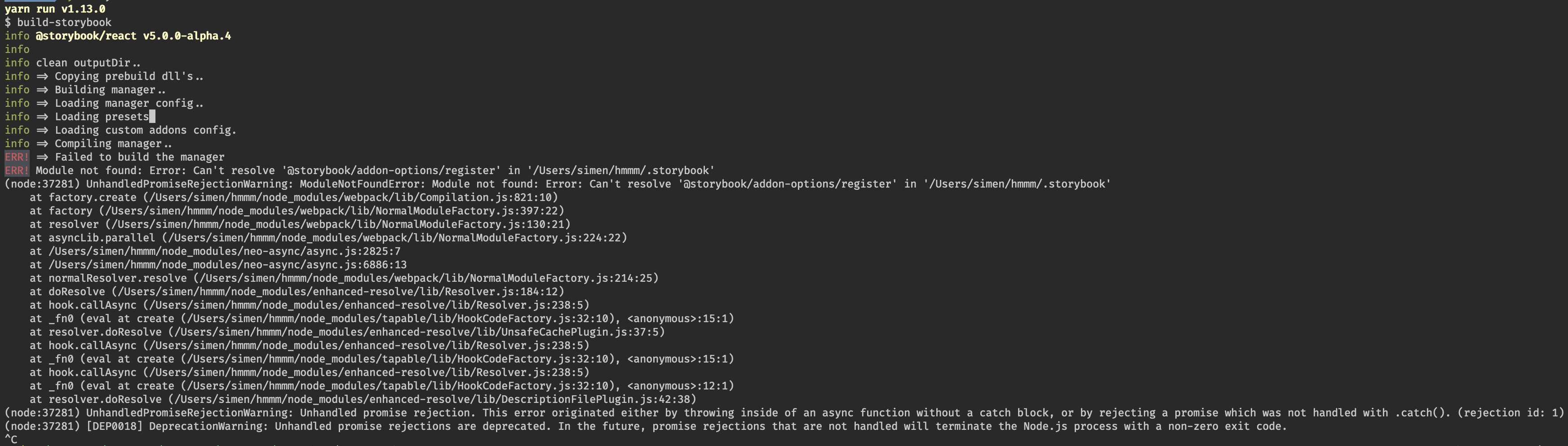 Storybook v5.0.0-alpha.4 silently fails if `addons.js` contains missing dependencies · Issue ...