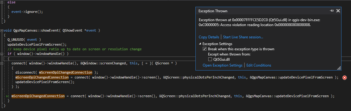 QgsMapCanvas::showEvent access violation / QGIS crash · Issue #48438 · qgis/QGIS · GitHub