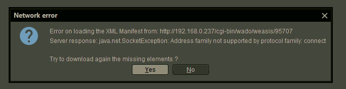 Server response: java.net.SocketException: Address Family not supported by protocol family ...