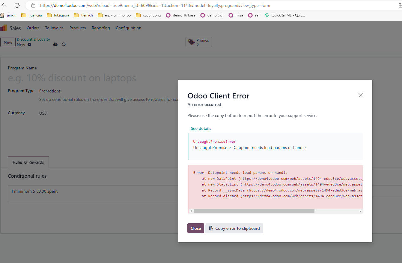 Client error when discard rewards in Discount & Loyalty · Issue #124785 · odoo/odoo · GitHub