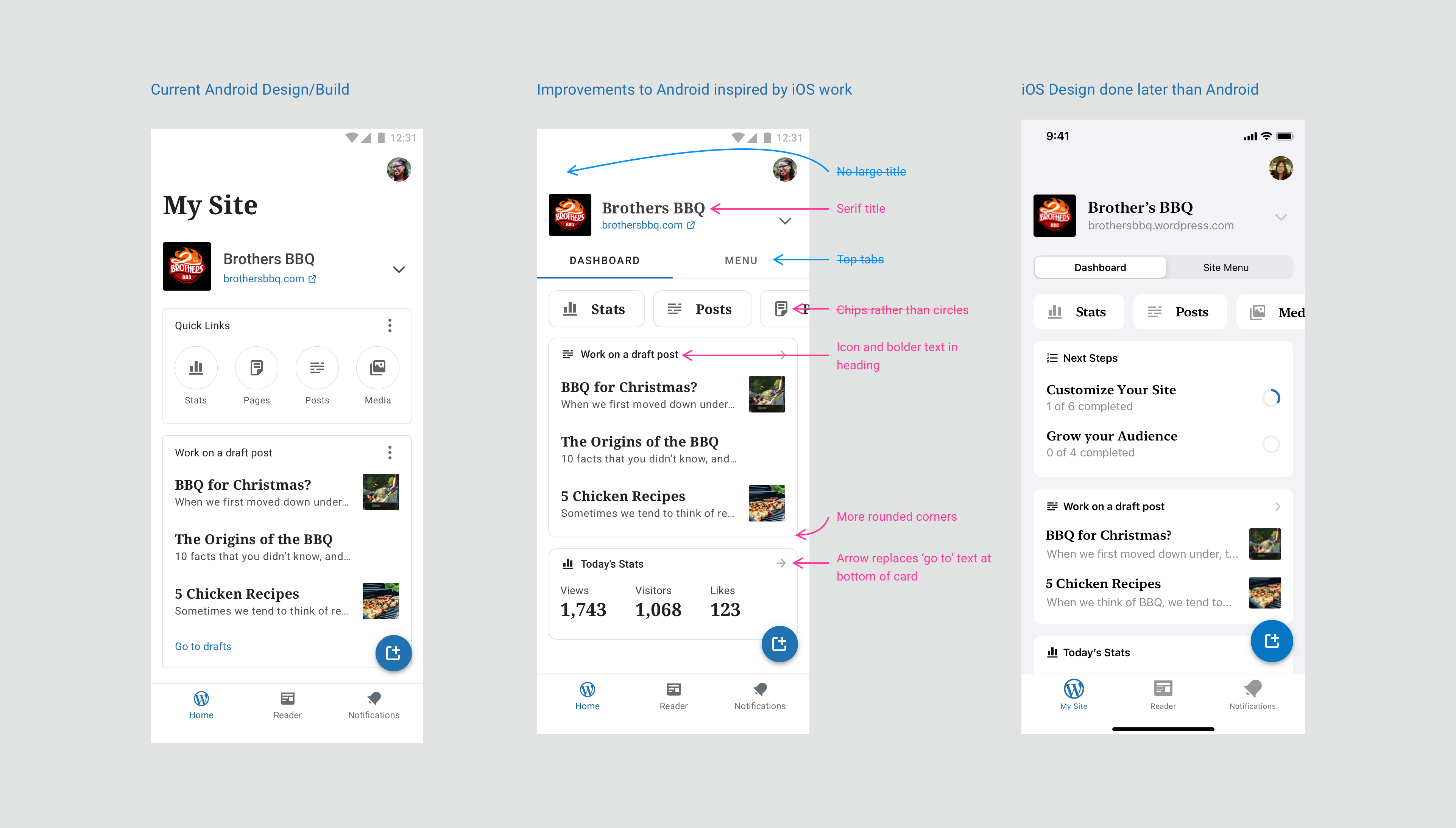 My Site Dashboard - UI Tweaks · Issue #16255 · wordpress-mobile/WordPress-Android · GitHub