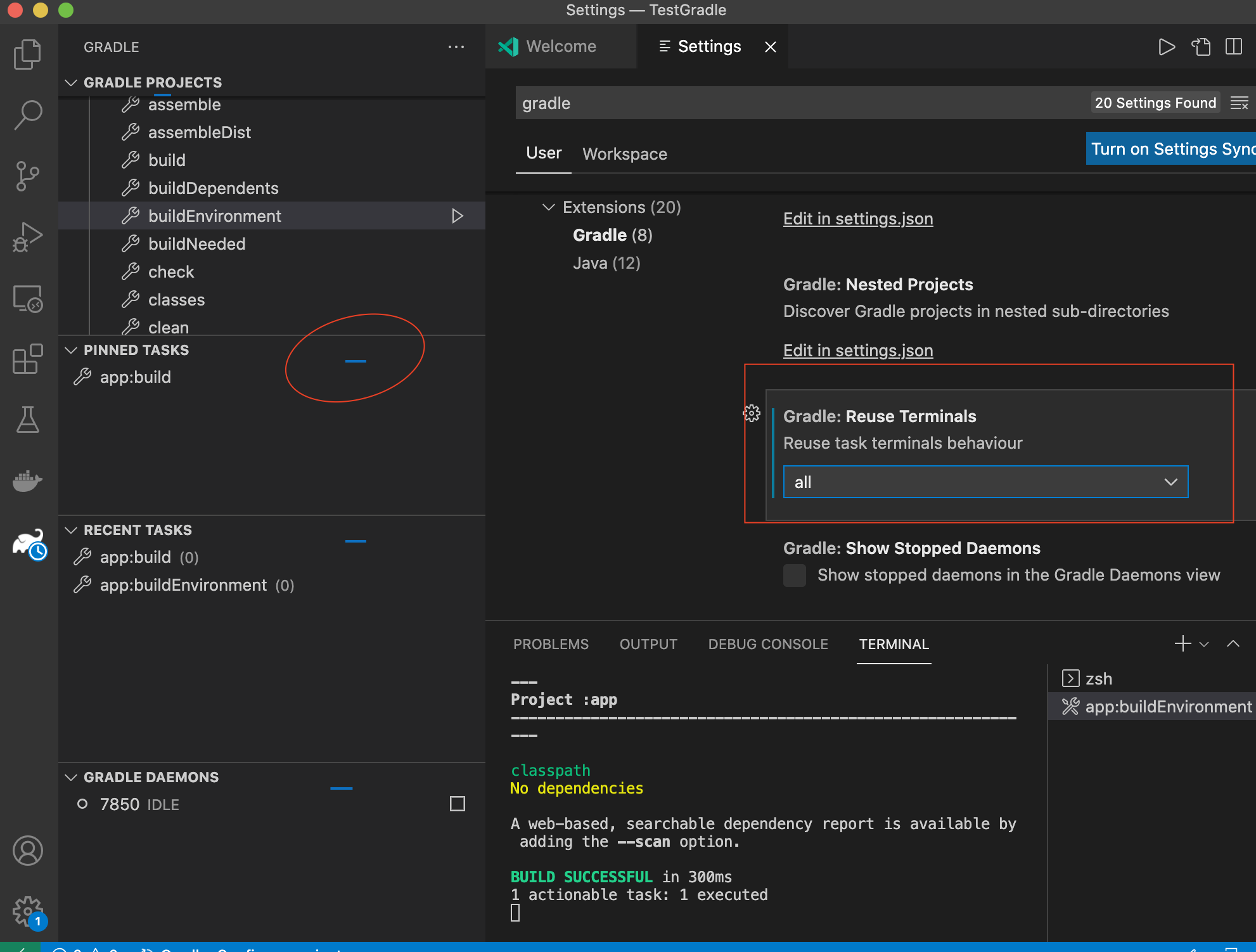 Change gradle.reuseTerminals user setting will refresh the Gradle tree ...