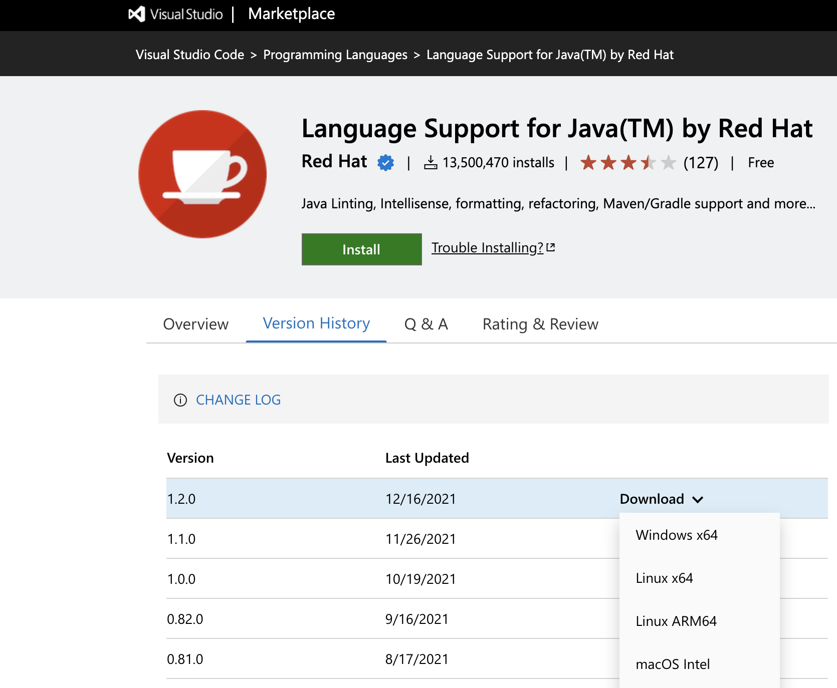 VSIXPackage for redhat.java 1.2.0 is actually 1.1.0 · Issue #288 · microsoft/vsmarketplace · GitHub