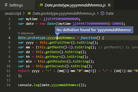 JavaScript prototypes - Go to def, type def, implementations refs, peek and others don't work ...