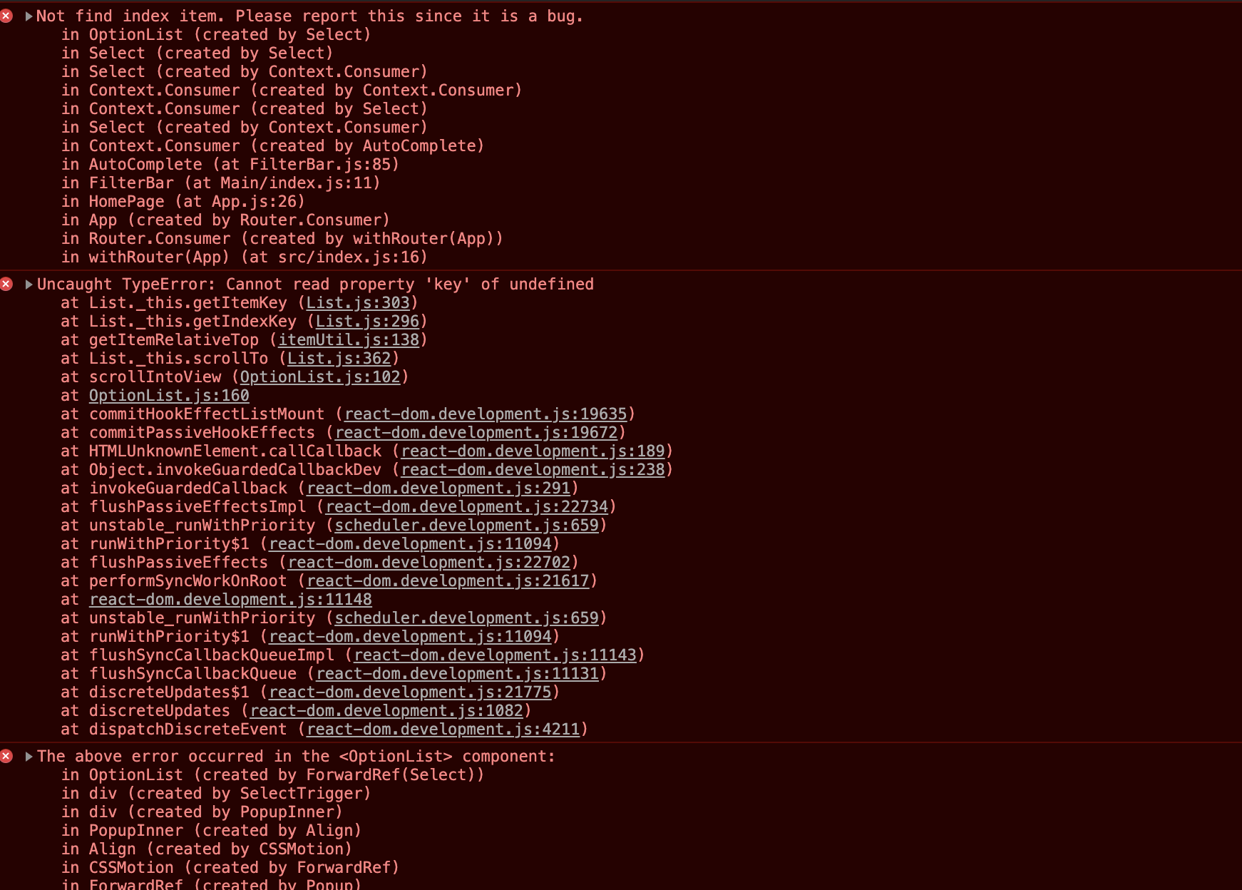 Select crashed after change list options · Issue #20874 · ant-design ...