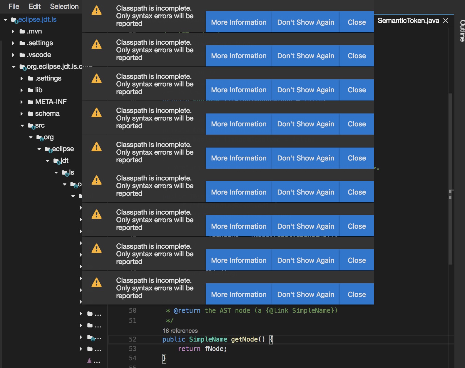 [java] Redundant message warnings when starting the workspace · Issue #2323 · eclipse-theia ...