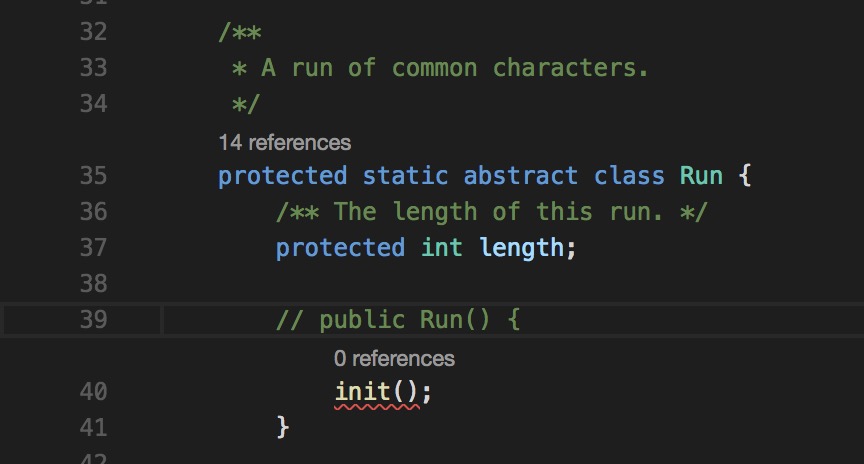 [java][git-dff] The Git diff annotations work oddly with Java sources ...