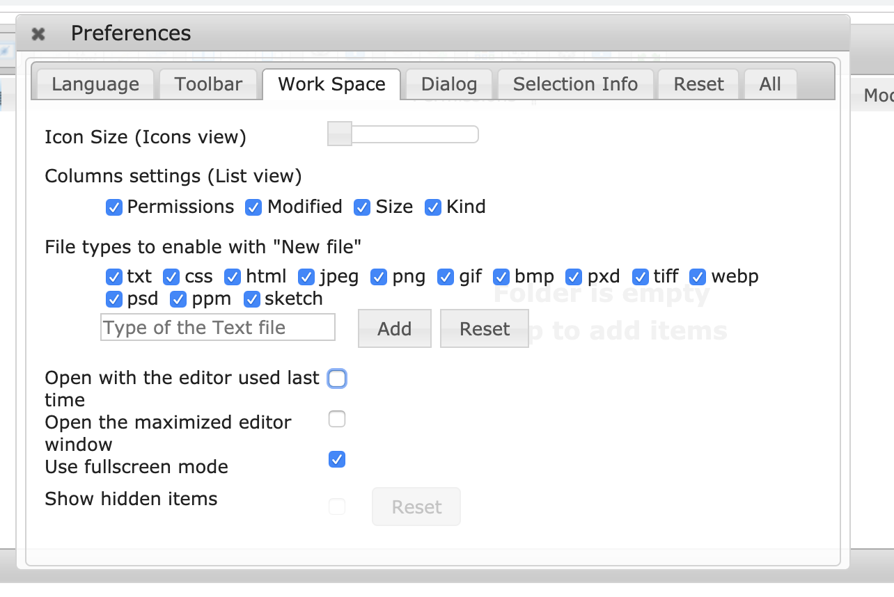 How to set default preferences · Issue #3000 · Studio-42/elFinder · GitHub
