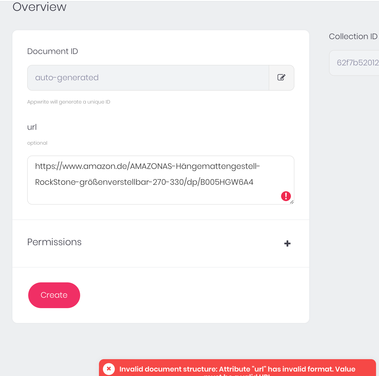 🐛 Bug Report: Document creation failed when using url attribute · Issue #3670 · appwrite ...