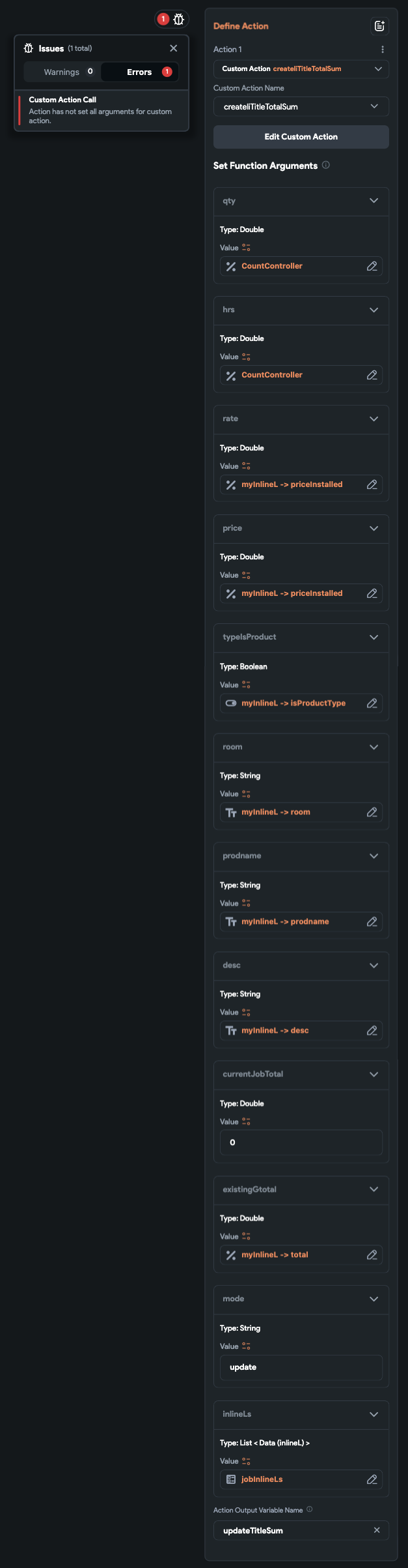 Altering custom action input variables incorrectly makes existing actions error · Issue #738 ...