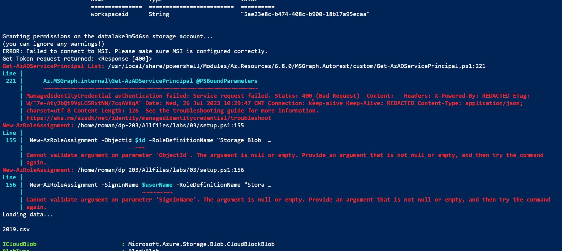 Lab 3 setup failures ( Failed to connect to MSI) · Issue #51 · MicrosoftLearning/dp-203-azure ...