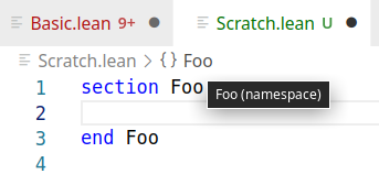 section appears as namespace in breadcrumb · Issue #2001 · leanprover/lean4 · GitHub