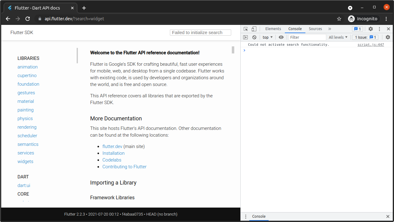 [api.flutter.dev] Support custom search engines · Issue #88280 ...