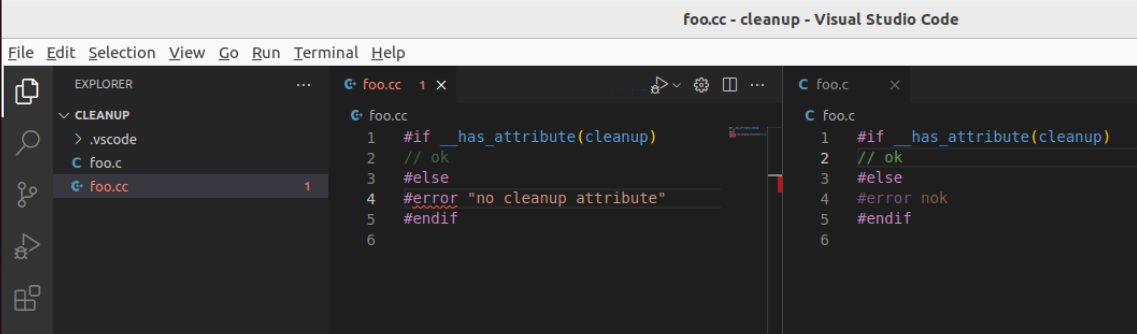Cleanup attribute only works in C, not in C++ · Issue #10267 · microsoft/vscode-cpptools · GitHub
