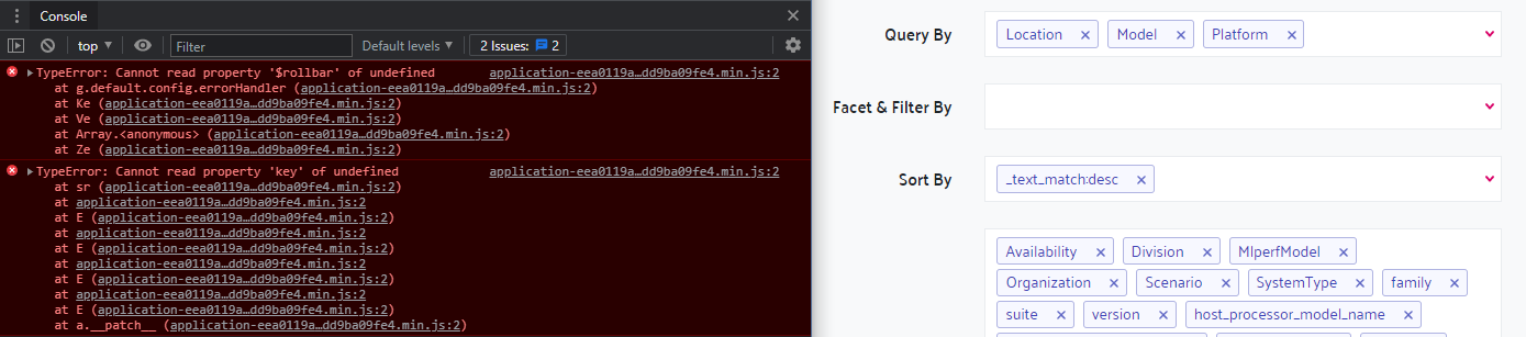 Collection search panel in cloud.typesense.org: trying to remove field in "Query By" box throws ...