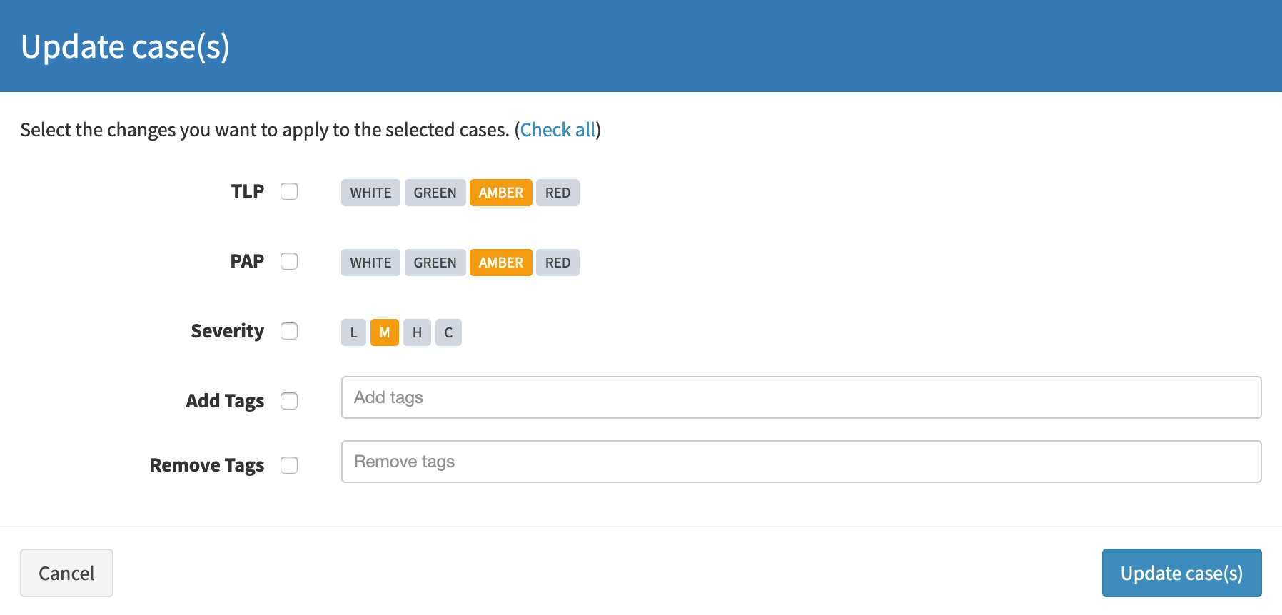 [FR] Close multiple cases from Update menu · Issue #1532 · TheHive-Project/TheHive · GitHub