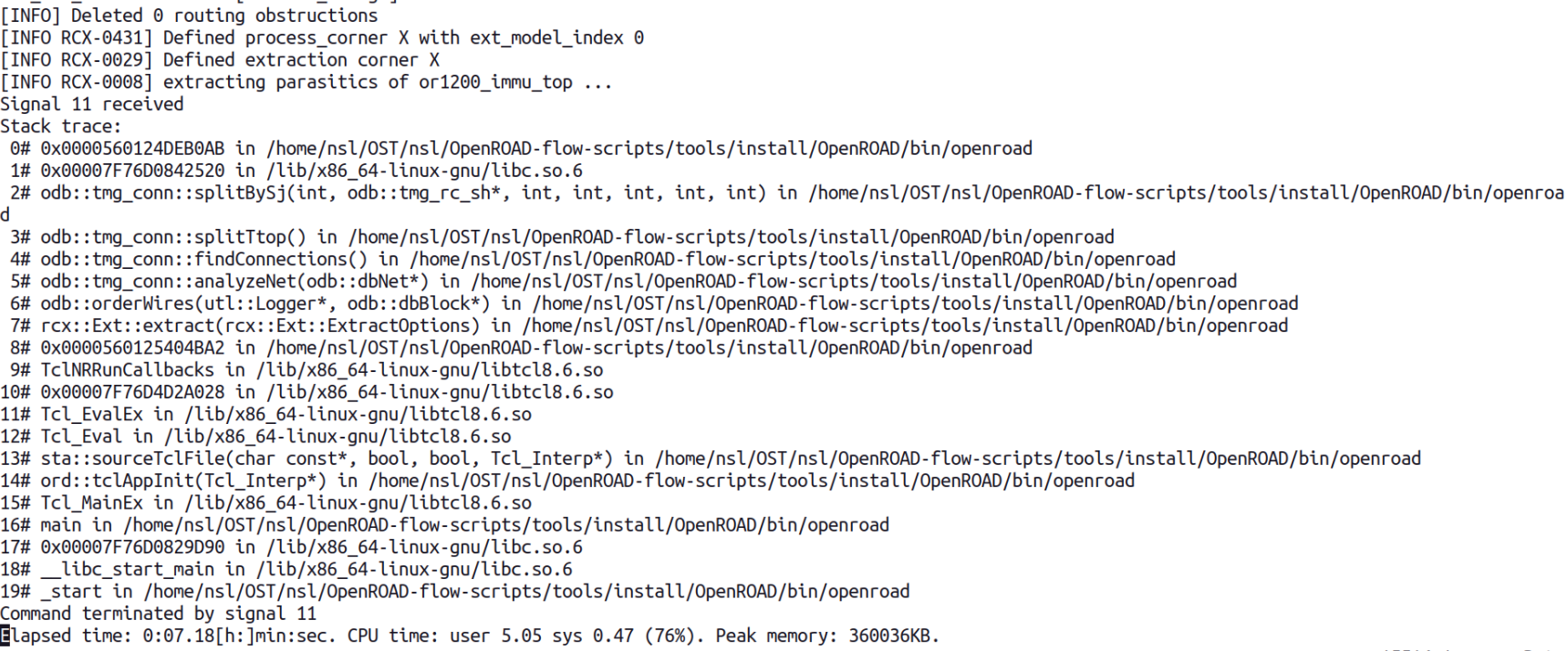 Signal 11 error during RC extraction · The-OpenROAD-Project OpenROAD-flow-scripts · Discussion ...