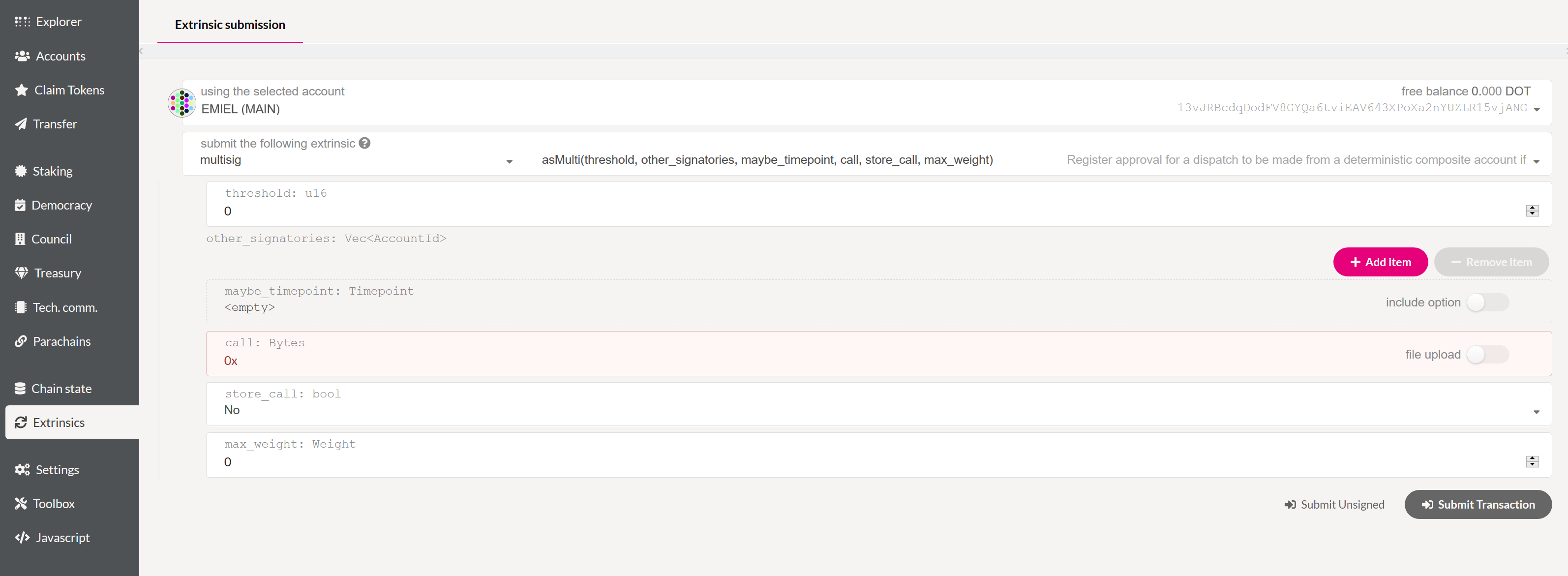 Metadata call Multisig.asMulti fifth argument · Issue #6544 · paritytech/substrate · GitHub