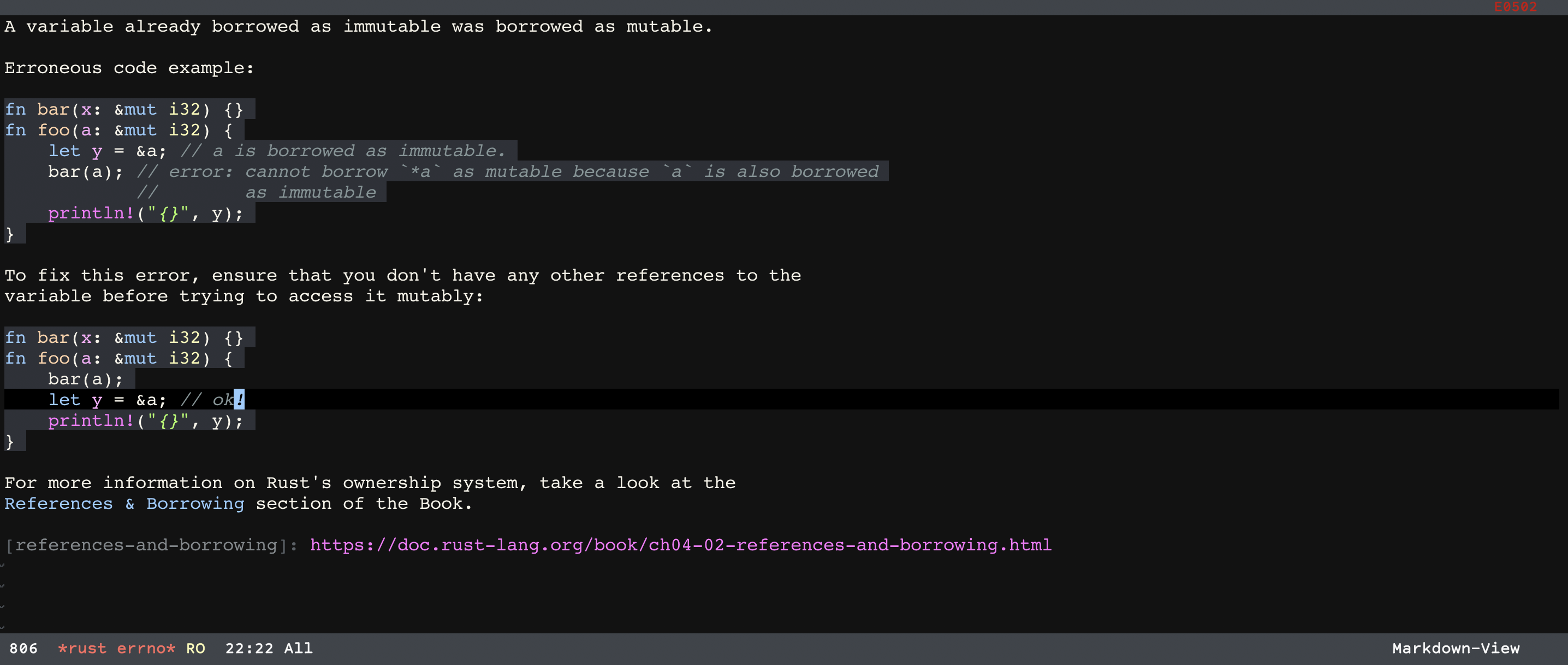 Feature Request: add option to convert `*rust-errno*` buffer markdown-view as orgmode-view ...