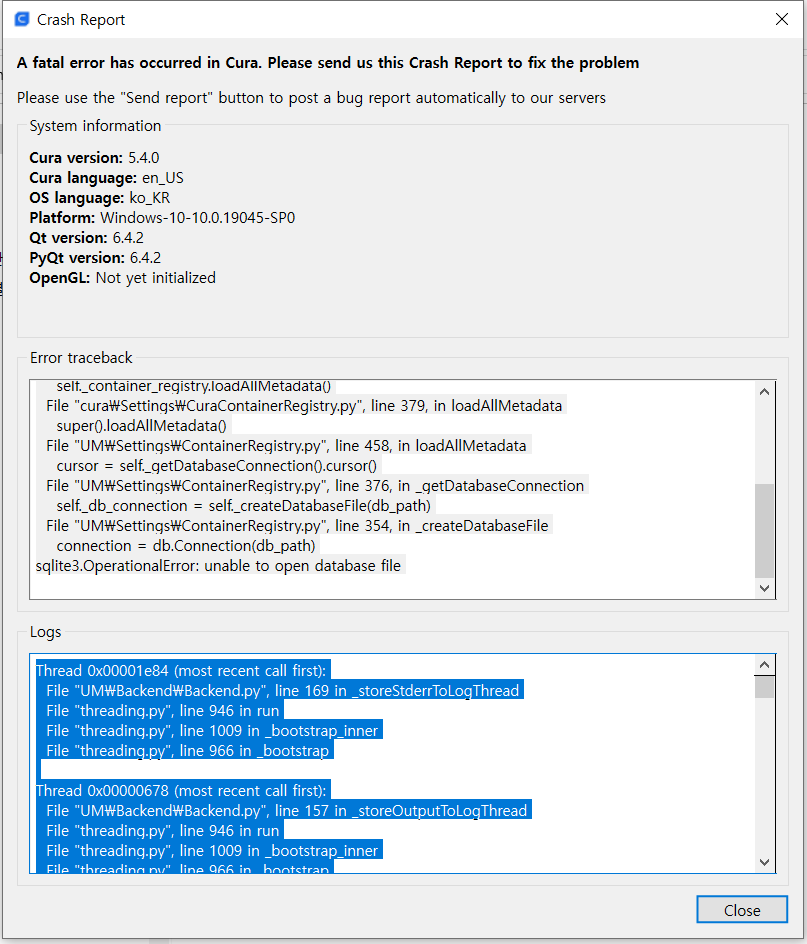 Cura can't start Oops ~~ · Issue #16302 · Ultimaker/Cura · GitHub