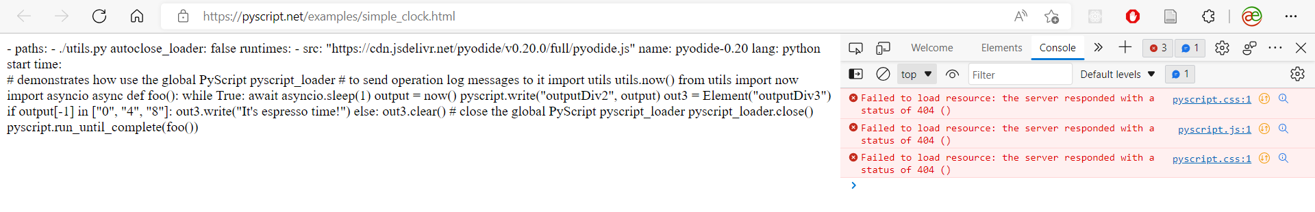 Clock demo fail · Issue #495 · pyscript/pyscript · GitHub