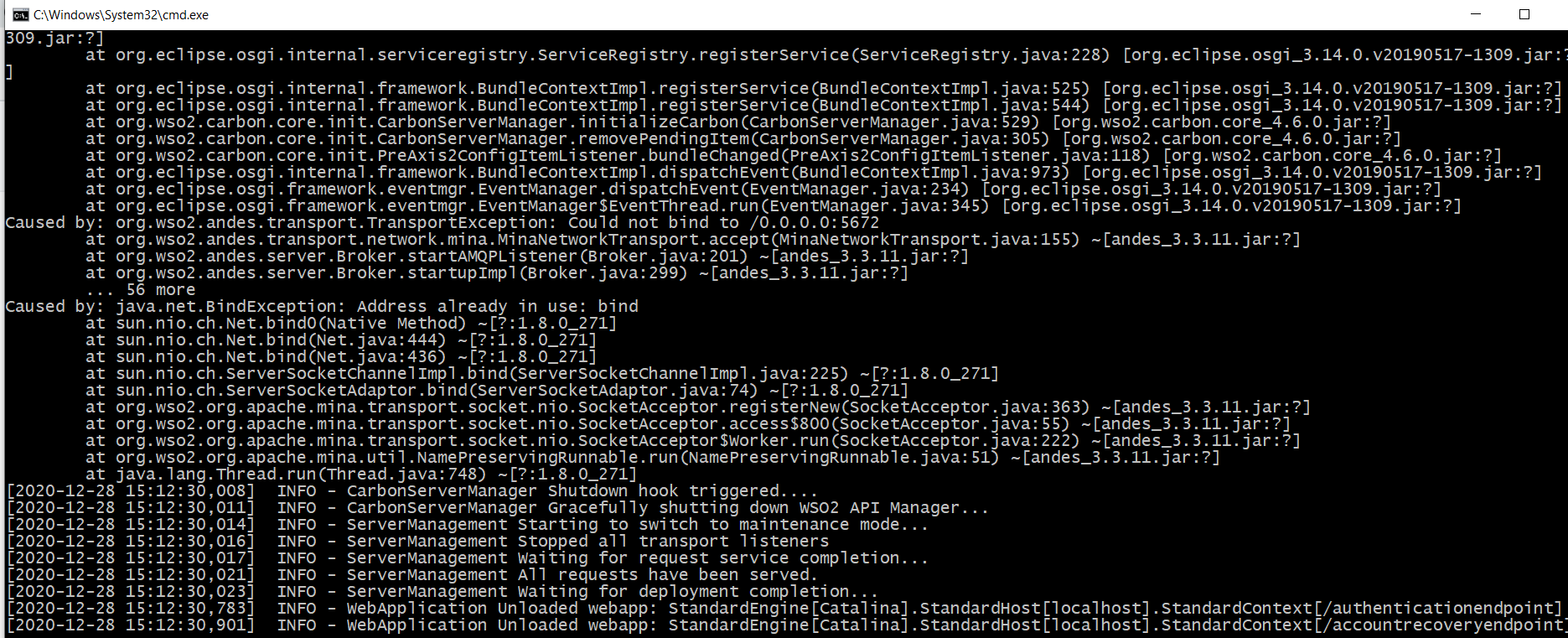 CarbonServerManager Shutdown hook triggered, unable to initialize application registry · Issue ...