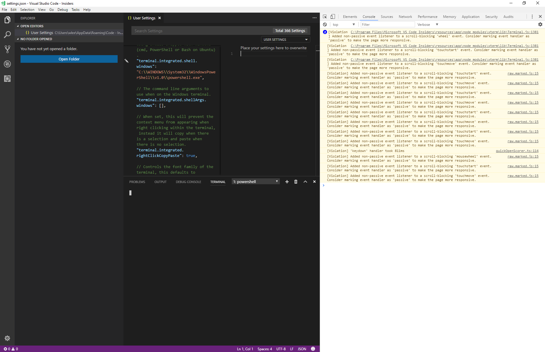 Integrated Terminal frozen at launch, showing only cursor · Issue #36098 · microsoft/vscode · GitHub