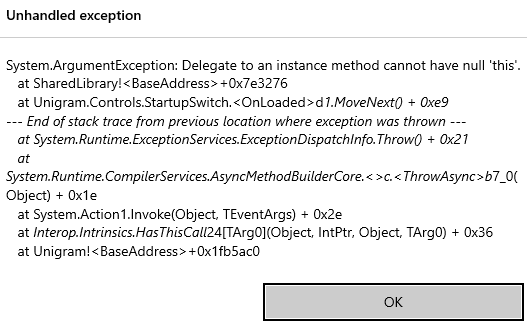 Unhandled exception when selecting an advanced settings menu · Issue #1691 · UnigramDev/Unigram ...