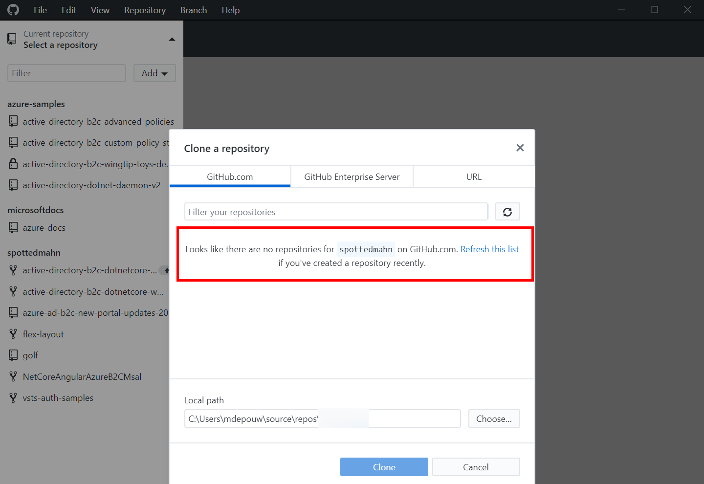 No repos for me · Issue #9124 · desktop/desktop · GitHub