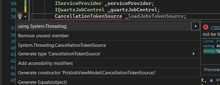 Potential Fixes Missing Add Using Statement In Certain Situations · Issue 57208 · Dotnet Roslyn
