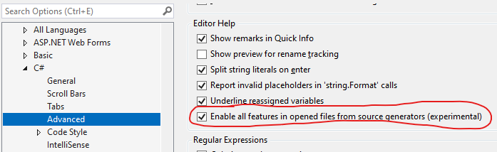 Source generated file keeps Miscellaneous Files color/message even if ...