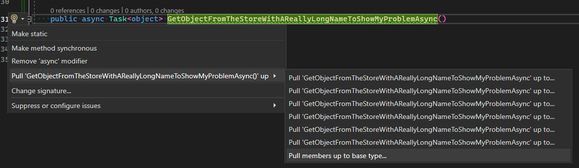 Pull method up to interface doesn't show interface name when method name is too long (matters ...